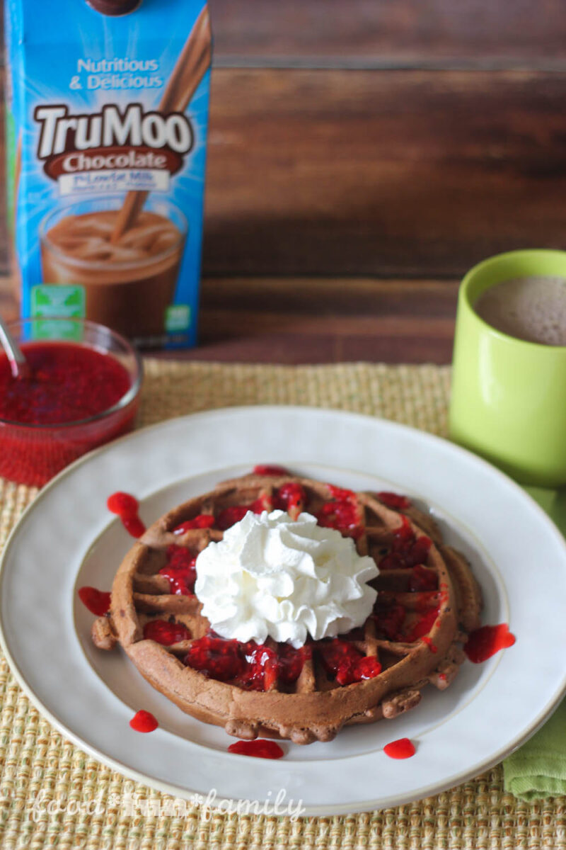 Triple Chocolate Waffles with Raspberry Sauce
